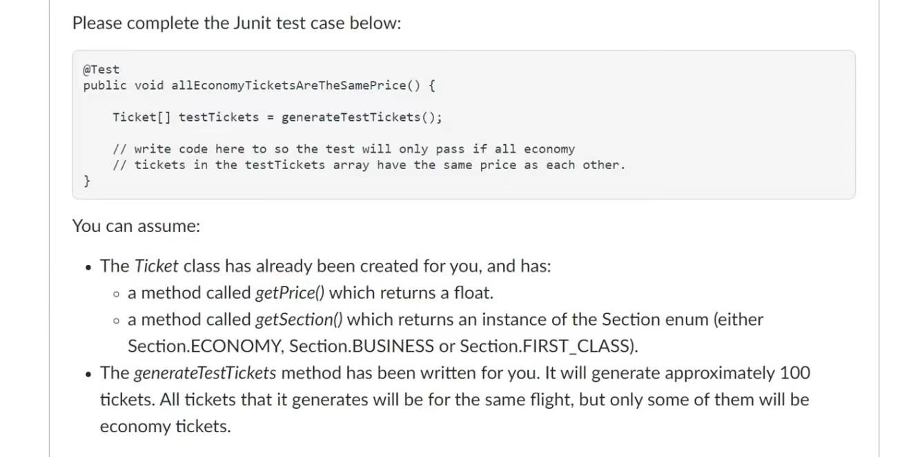 Please complete the Junit test case below: @Test | Chegg.com