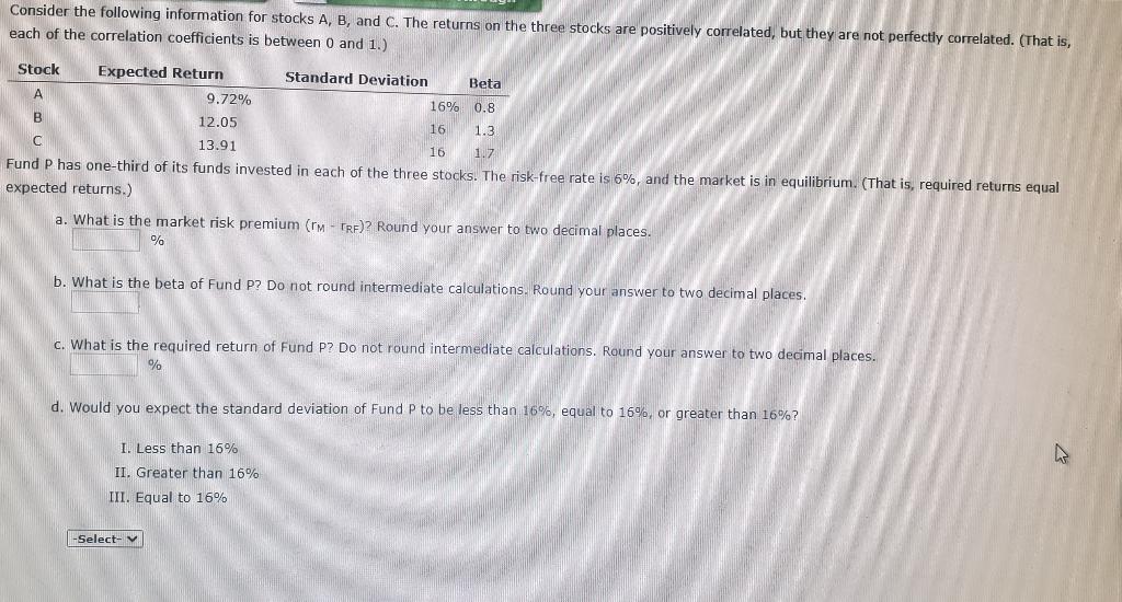 Solved Consider the following information for stocks A, B, | Chegg.com