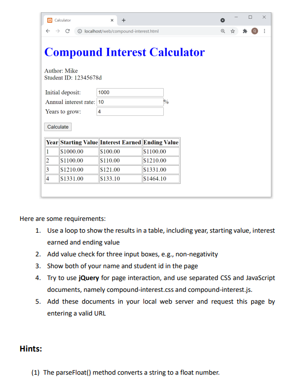 Solved Create a web page named compound-interest.html that | Chegg.com