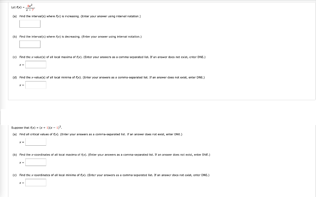 Solved Let f(x)=x−78x2 (a) Find the interval(5) where f(x) | Chegg.com