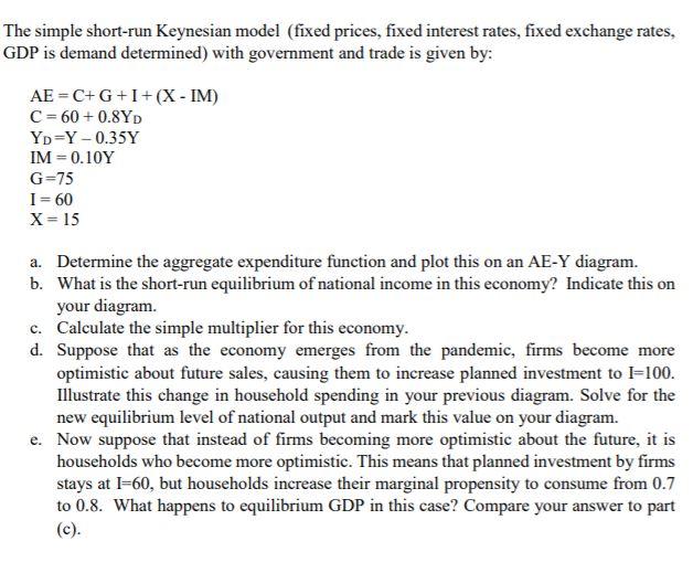 Solved The simple short-run Keynesian model (fixed prices, | Chegg.com