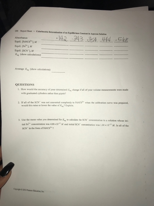 Solved REPORT SHEET EXPERIMENT Colorimetric |22 | Chegg.com