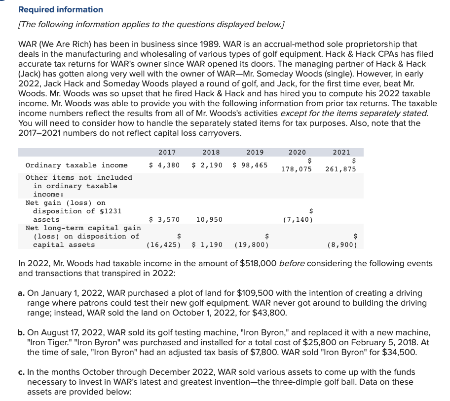 Required information [The following information | Chegg.com