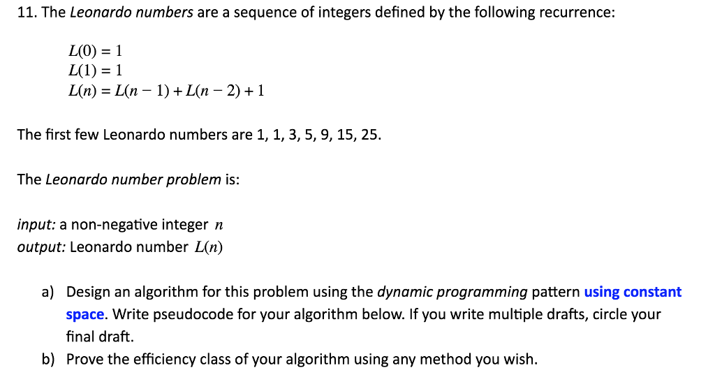 11. The Leonardo numbers are a sequence of integers | Chegg.com