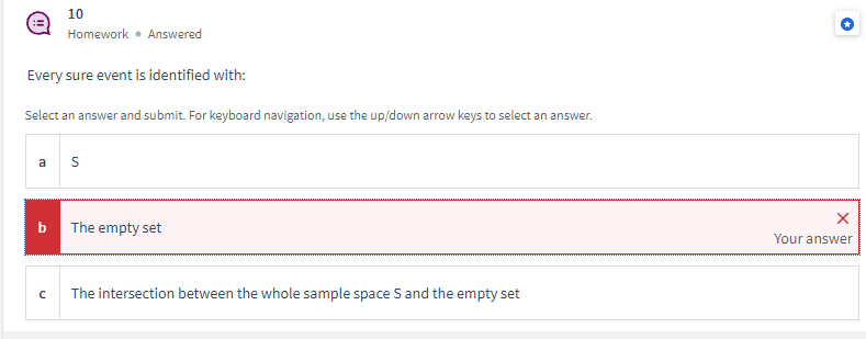 Solved ∵10 Homework Answered Every sure event is identified | Chegg.com