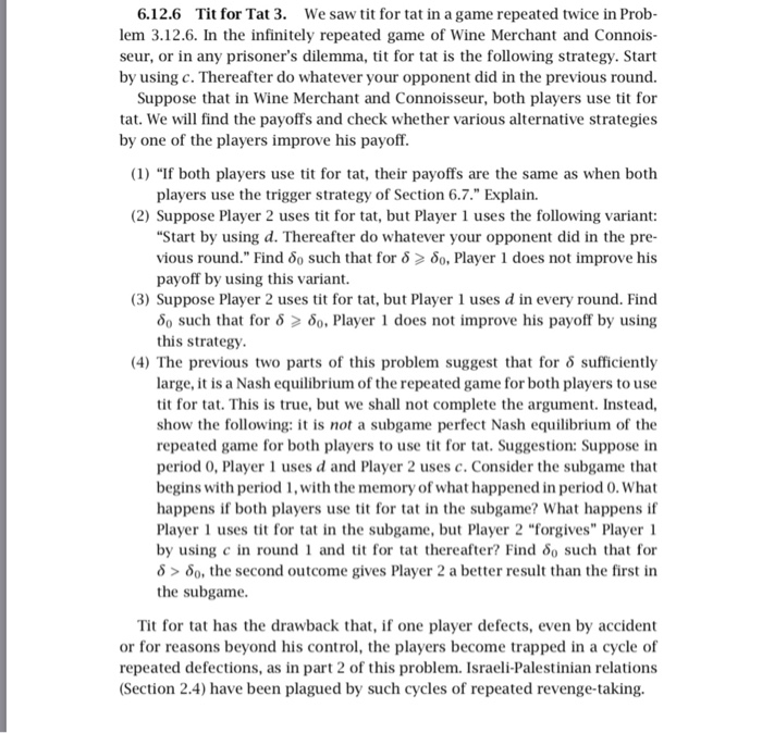 6.12.6 Tit for Tat 3. We saw tit for tat in a game | Chegg.com