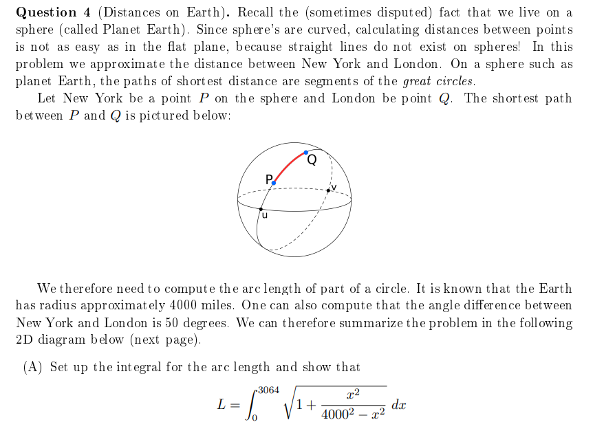 Solved Question 4 (Distances on Earth). Recall the | Chegg.com