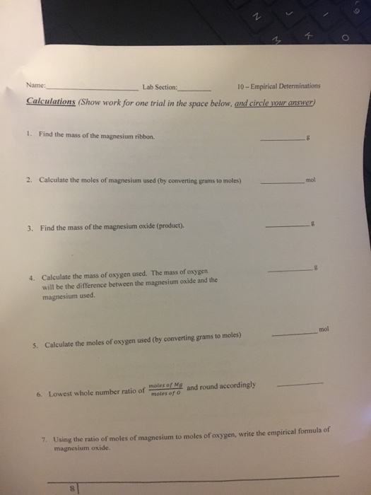 Solved Name: Lab Section: 10- Empirical Determinations Once | Chegg.com