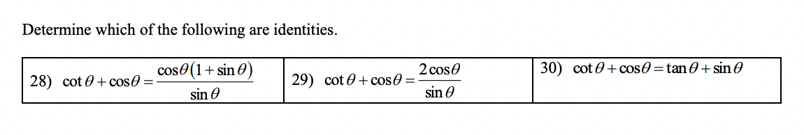 Solved Determine which of the following are identities. 30) | Chegg.com