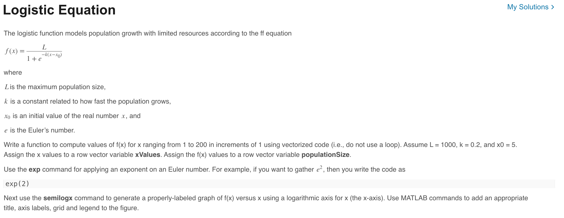 Solved Logistic Equation My Solutions > The logistic | Chegg.com