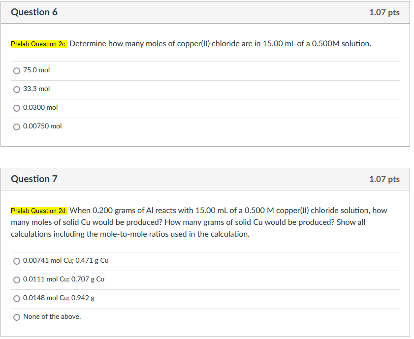 Solved Prelab Question 2c: Determine how many moles of | Chegg.com