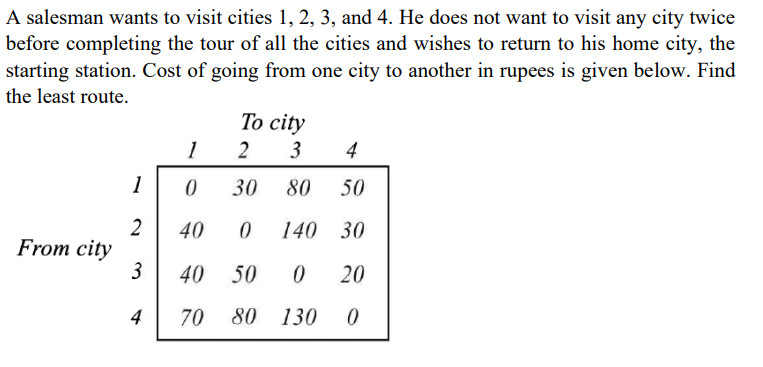 Solved A salesman wants to visit cities 1,2,3, and 4 . He | Chegg.com