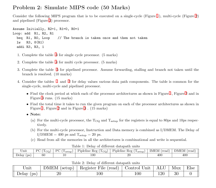 Problem 2: Simulate MIPS code (50 Marks) Consider the | Chegg.com