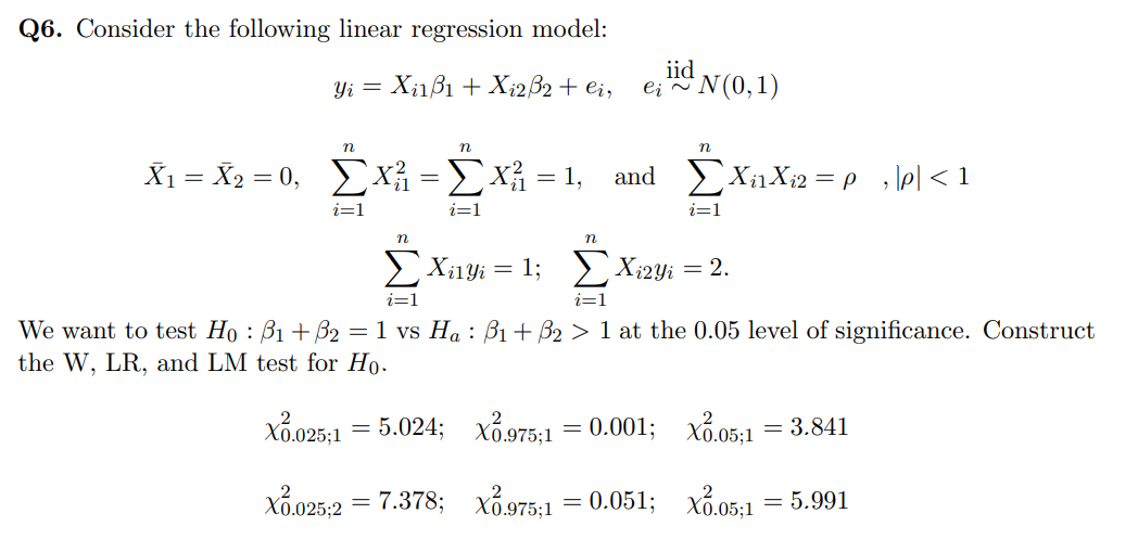 Solved Q6. ﻿Consider the following linear regression | Chegg.com