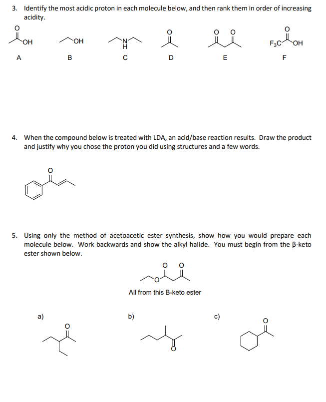 Solved 3. Identify the most acidic proton in each molecule | Chegg.com