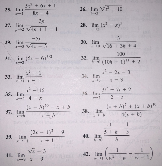 Solved 5x2 6x 1 8x- 4 26. lim 10 25. lim 3p 27. lim-an-_- | Chegg.com