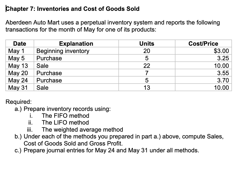 Solved Chapter 7: Inventories and Cost of Goods Sold | Chegg.com