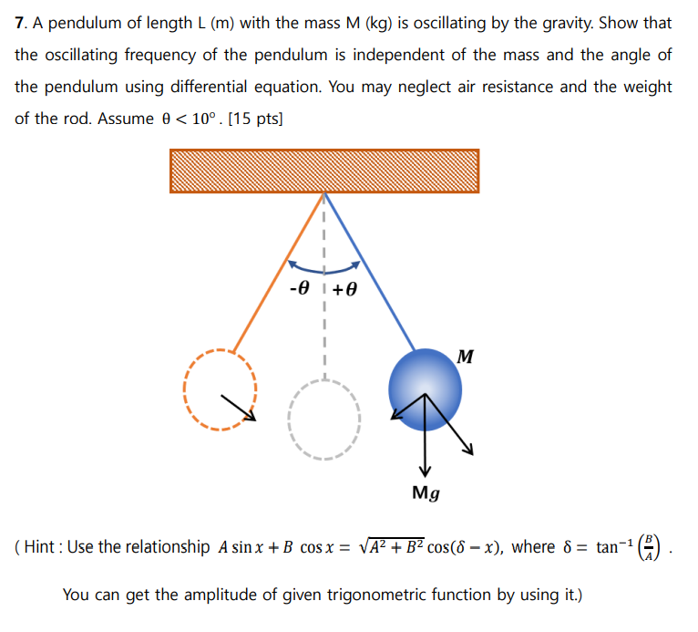 Solved A pendulum of ﻿length L(m) ﻿with the mass M(kg) is | Chegg.com