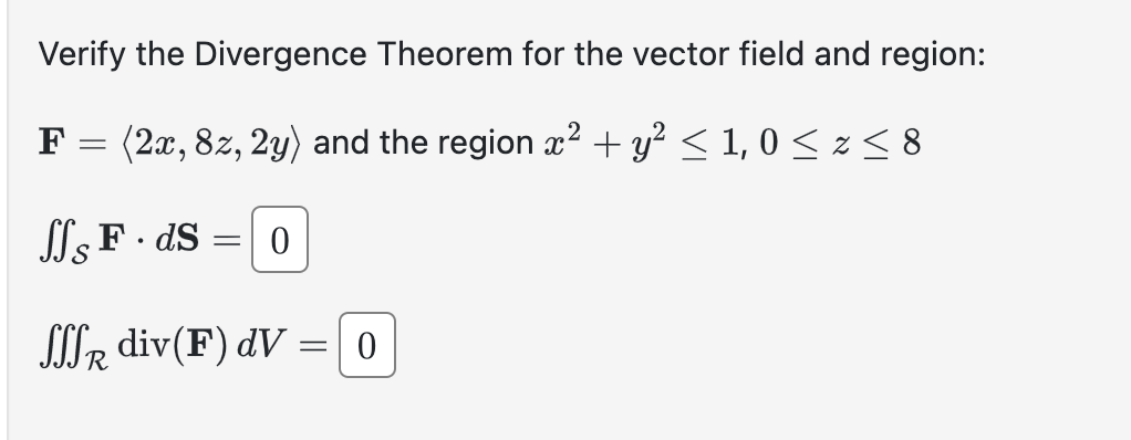 Verify the Divergence Theorem for the vector field | Chegg.com