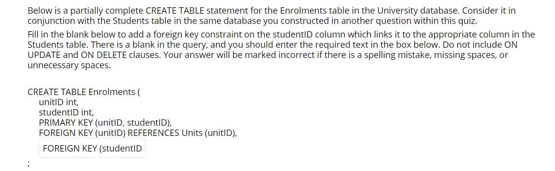 Solved Below Is A Partially Complete Create Table Stateme