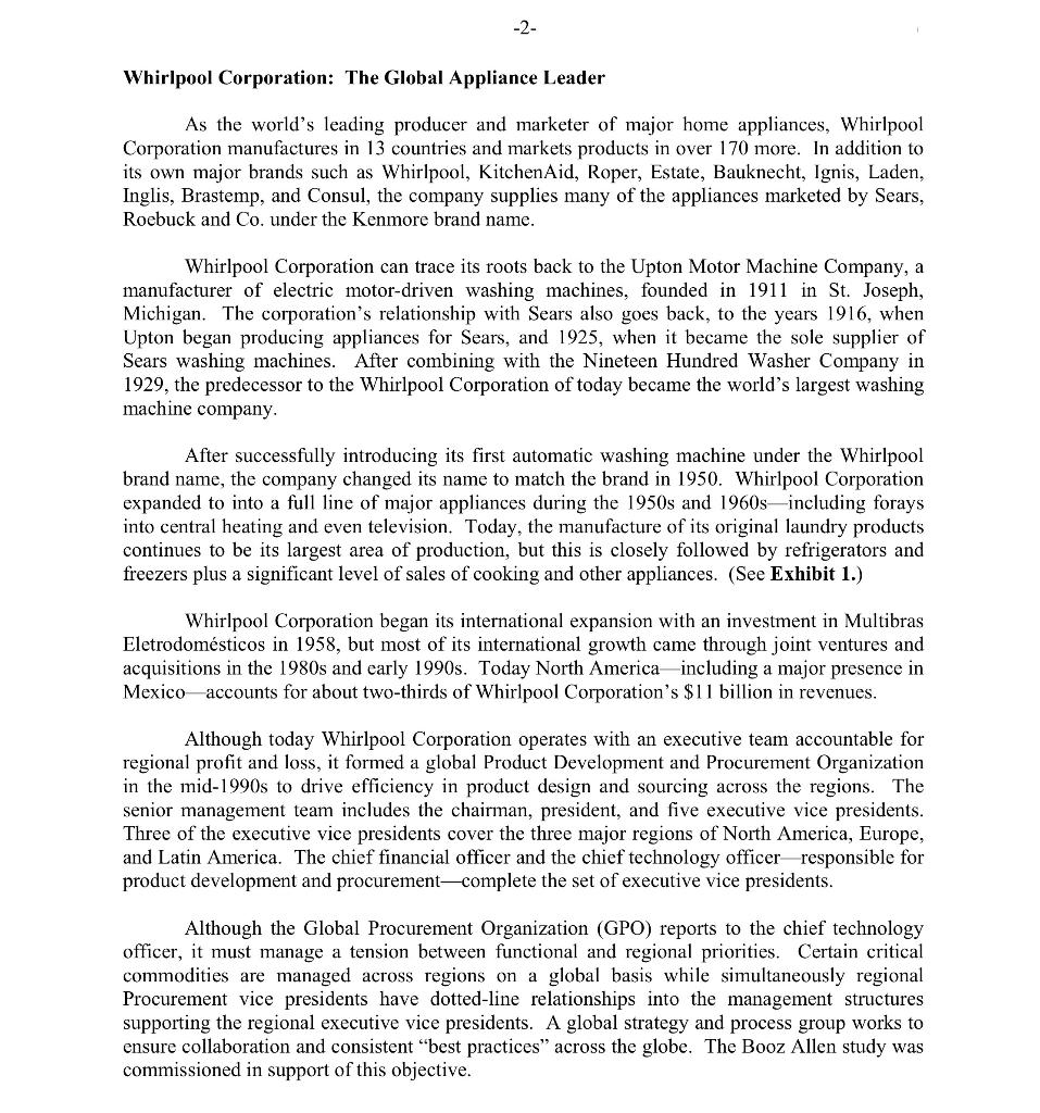 Solved Whirlpool Corporation Global Procurement Case | Chegg.com