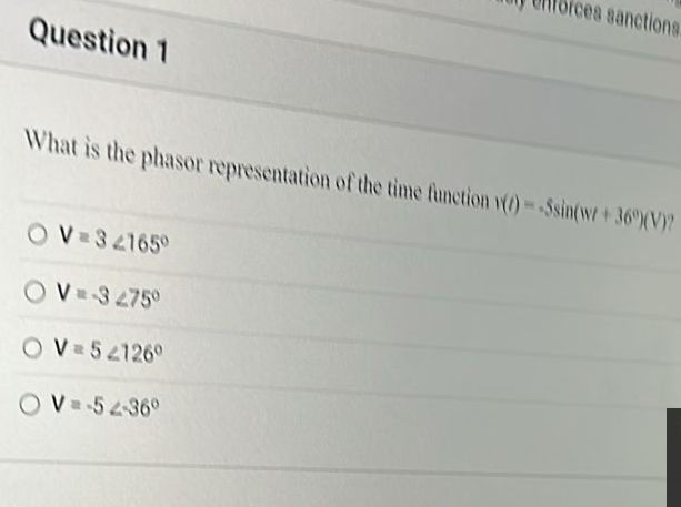 Solved Question 1What is ﻿the phasor representation of ﻿the | Chegg.com