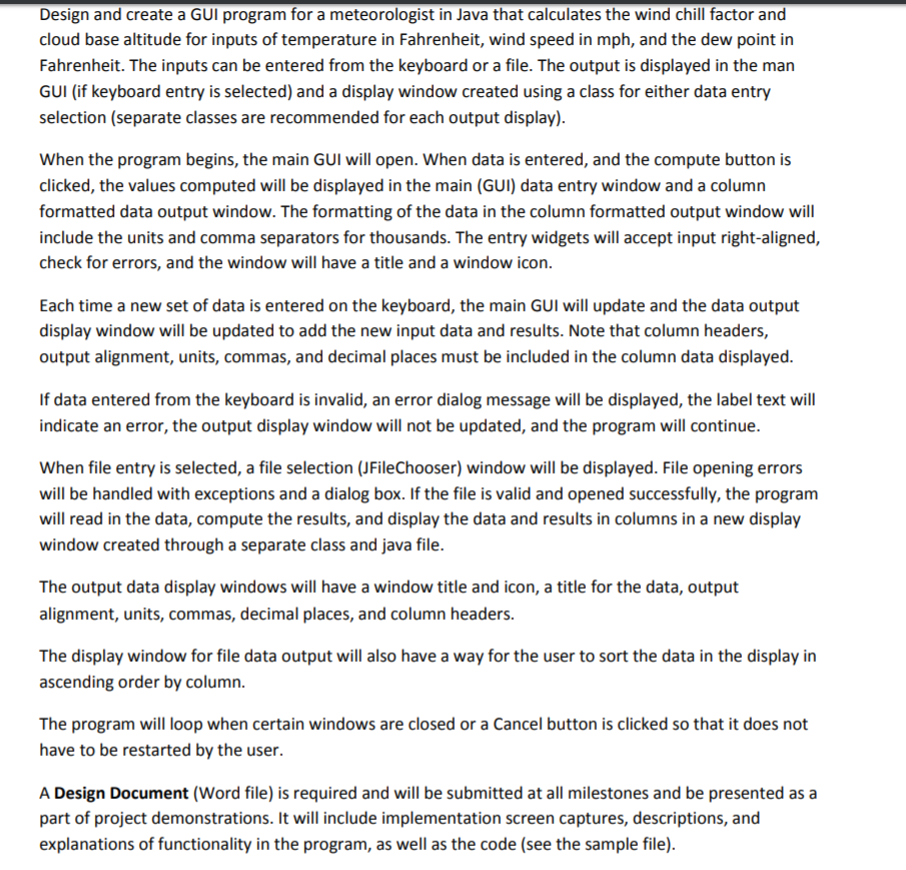 Design and create a GUI program for a meteorologist | Chegg.com