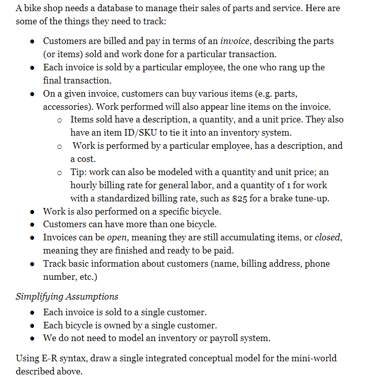 Solved A bike shop needs a database to manage their sales of | Chegg.com