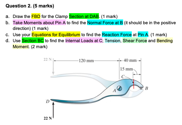 Solved Question 2. (5 marks) a. Draw the FBD for the Clamp | Chegg.com