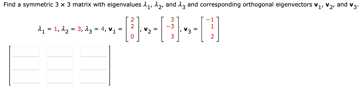 Solved Find a symmetric 3×3 matrix with eigenvalues λ1,λ2, | Chegg.com