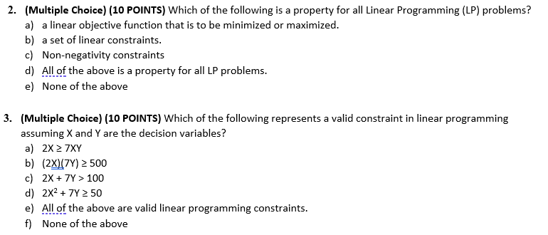 Solved 2. (Multiple Choice) (10 POINTS) Which of the | Chegg.com