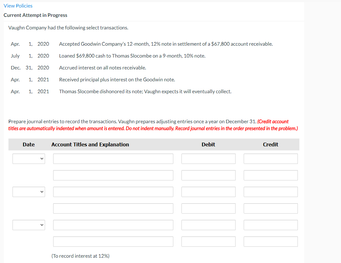 Solved View Policies Current Attempt in Progress Vaughn | Chegg.com