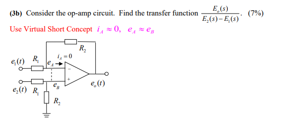 Solved E(S) E,(s)-E,(s) (3b) Consider the op-amp circuit. | Chegg.com
