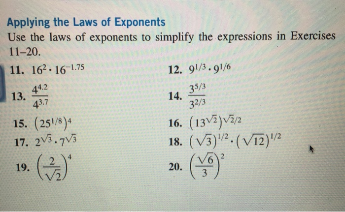 Solved Applying the Laws of Exponents Use the laws of | Chegg.com