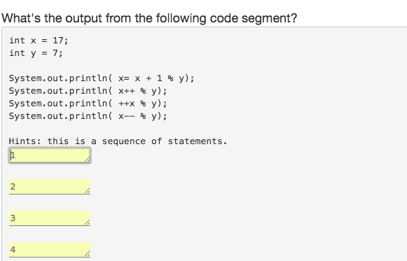 Solved What's the output from the following code segment? | Chegg.com