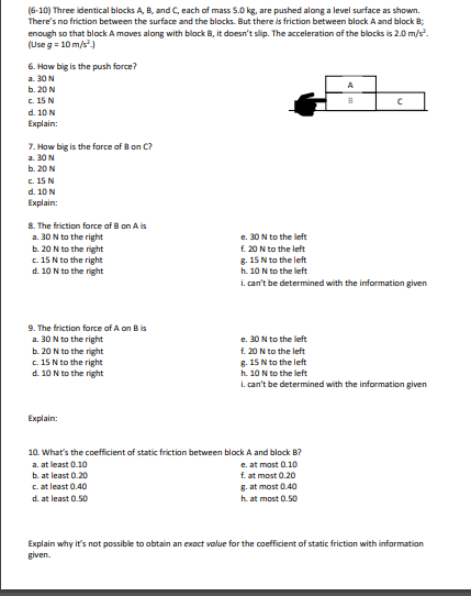 Solved (6-10) Three identical blocks A, B, and each of mass | Chegg.com