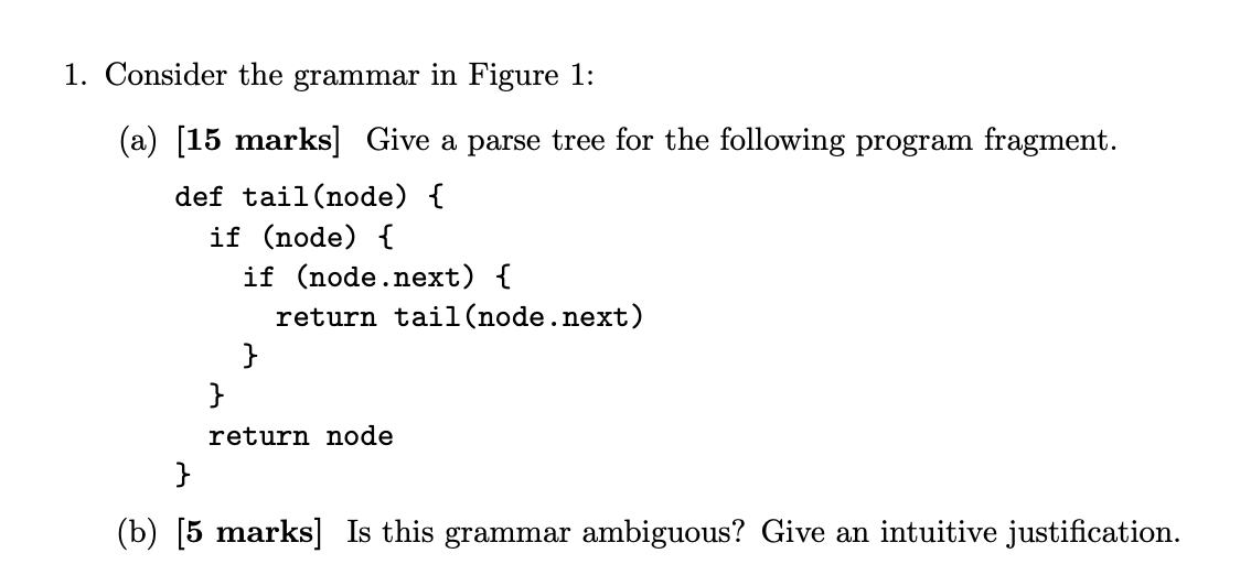1. Consider the grammar in Figure 1: (a) [15 marks] | Chegg.com