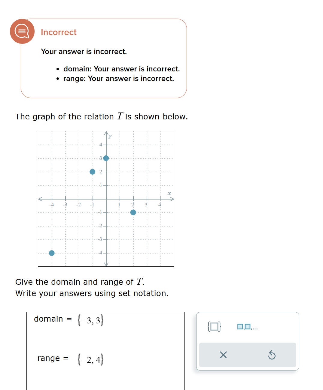 Solved IncorrectYour answer is incorrect.domain: Your answer | Chegg.com