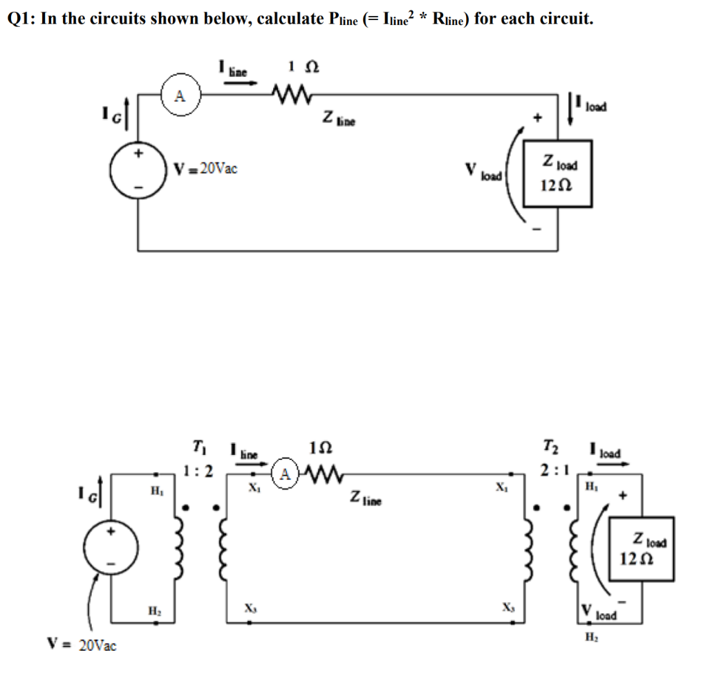 Solved Q1: In the circuits shown below, calculate Pline | Chegg.com