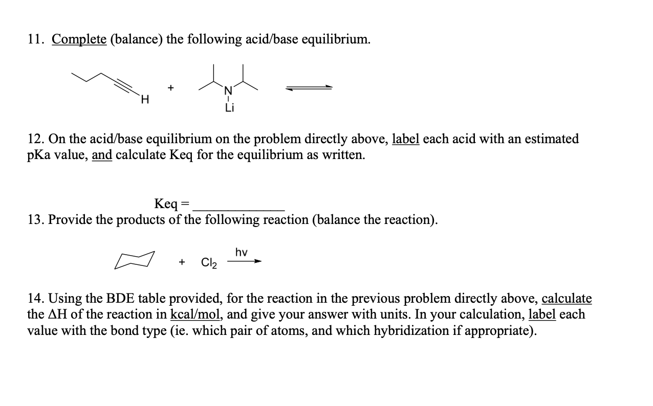 Solved 11. Complete (balance) the following acid/base | Chegg.com