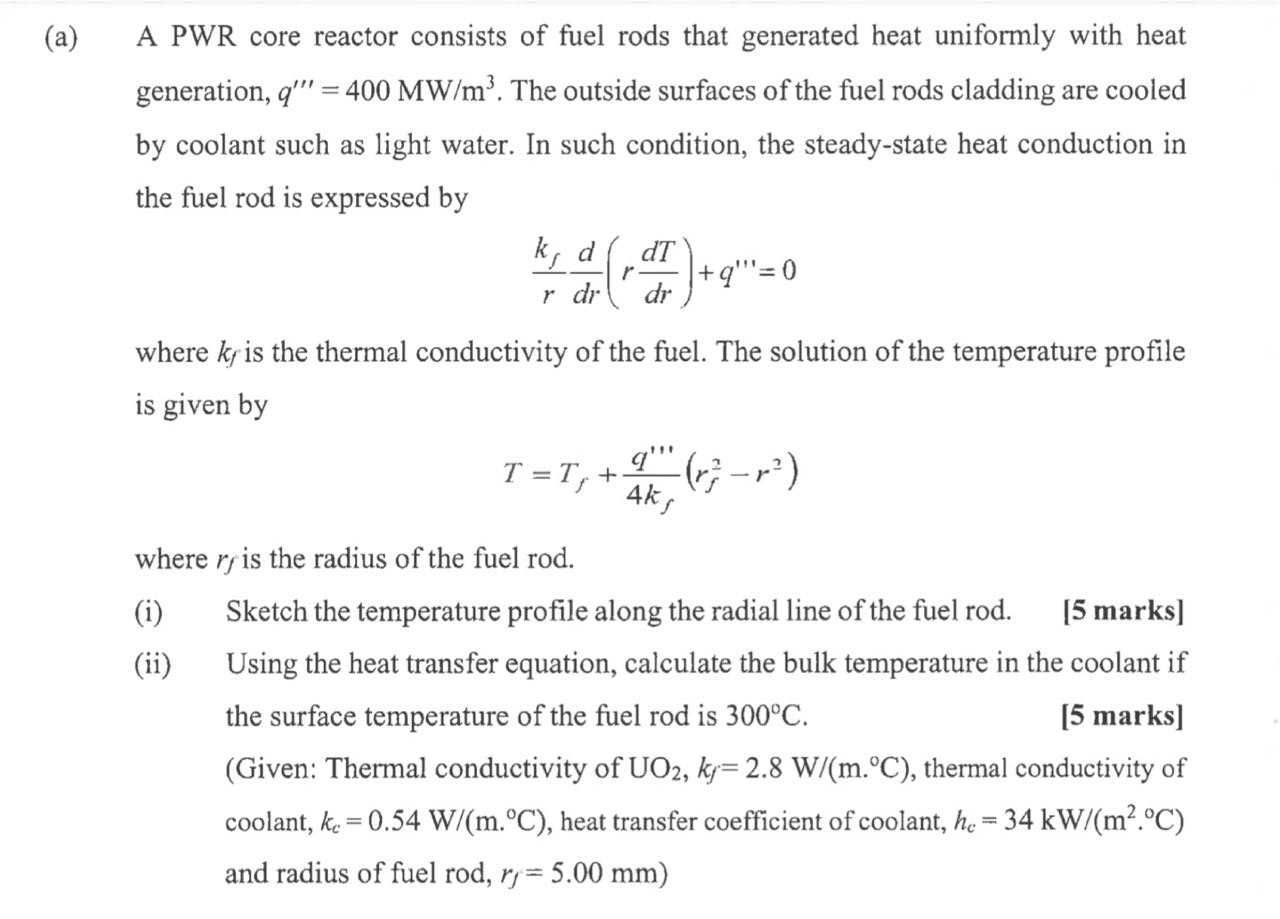 Solved A PWR core reactor consists of fuel rods that | Chegg.com