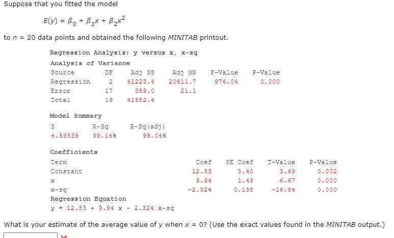 Solved Suppose that you fitted the model E(y) = Bo + B,X + | Chegg.com