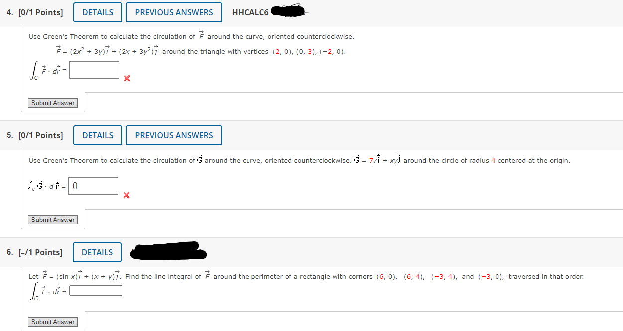 Solved Q4,5,6 ﻿( ﻿Points]Use Green's Theorem to calculate | Chegg.com