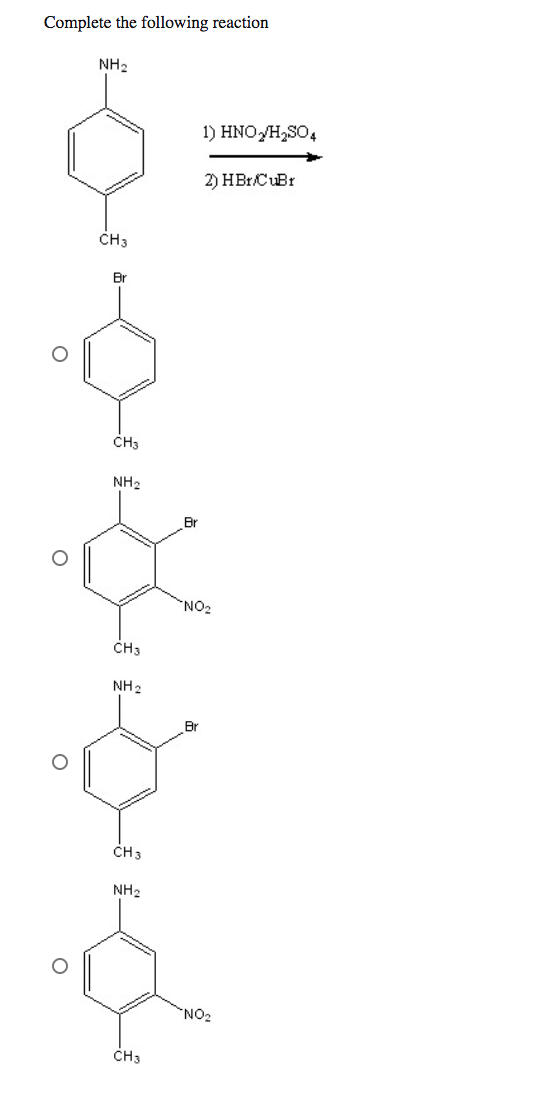 Solved Complete the following reaction NH2 1) HNO/H2SO4 2 | Chegg.com