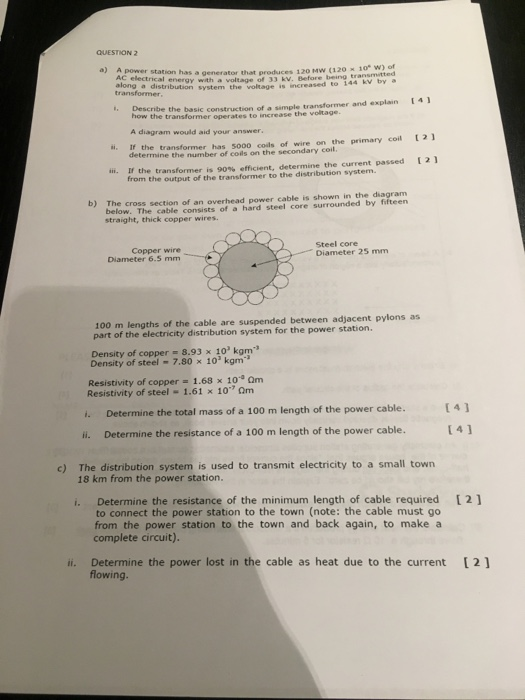 Solved QUESTION 2 a) A power station has a generator that | Chegg.com