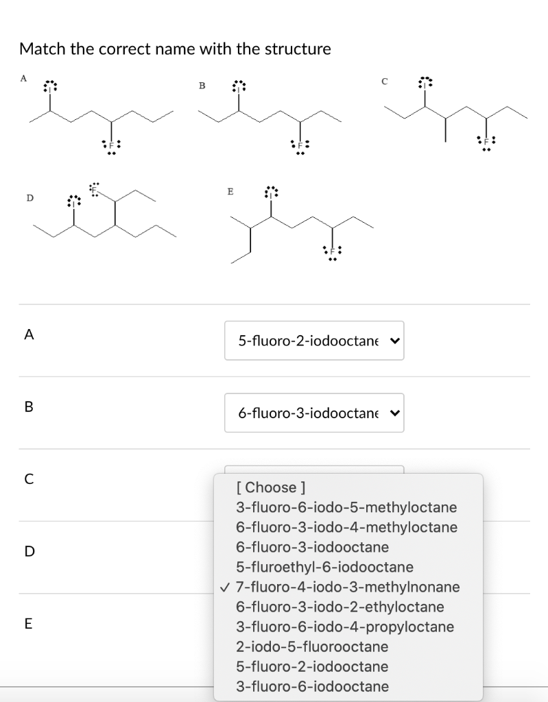 Solved Match the correct name with the structure A B E D A | Chegg.com