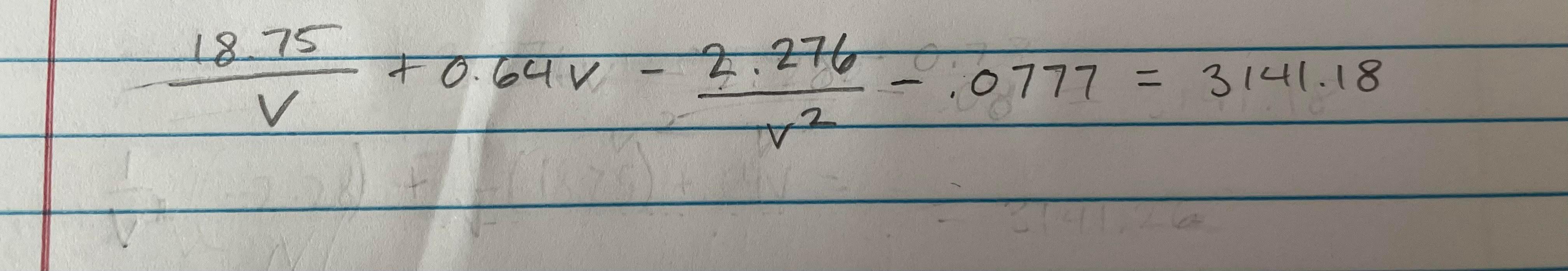 Solved V18.75+0.64v−v22.276−.0777=3141.18 | Chegg.com