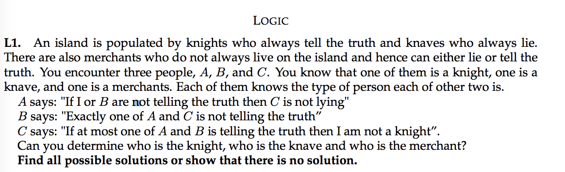 Solved LOGIC L1. An island is populated by knights who | Chegg.com