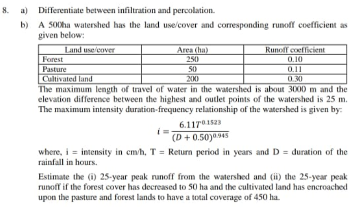Solved 8. a) Differentiate between infiltration and | Chegg.com