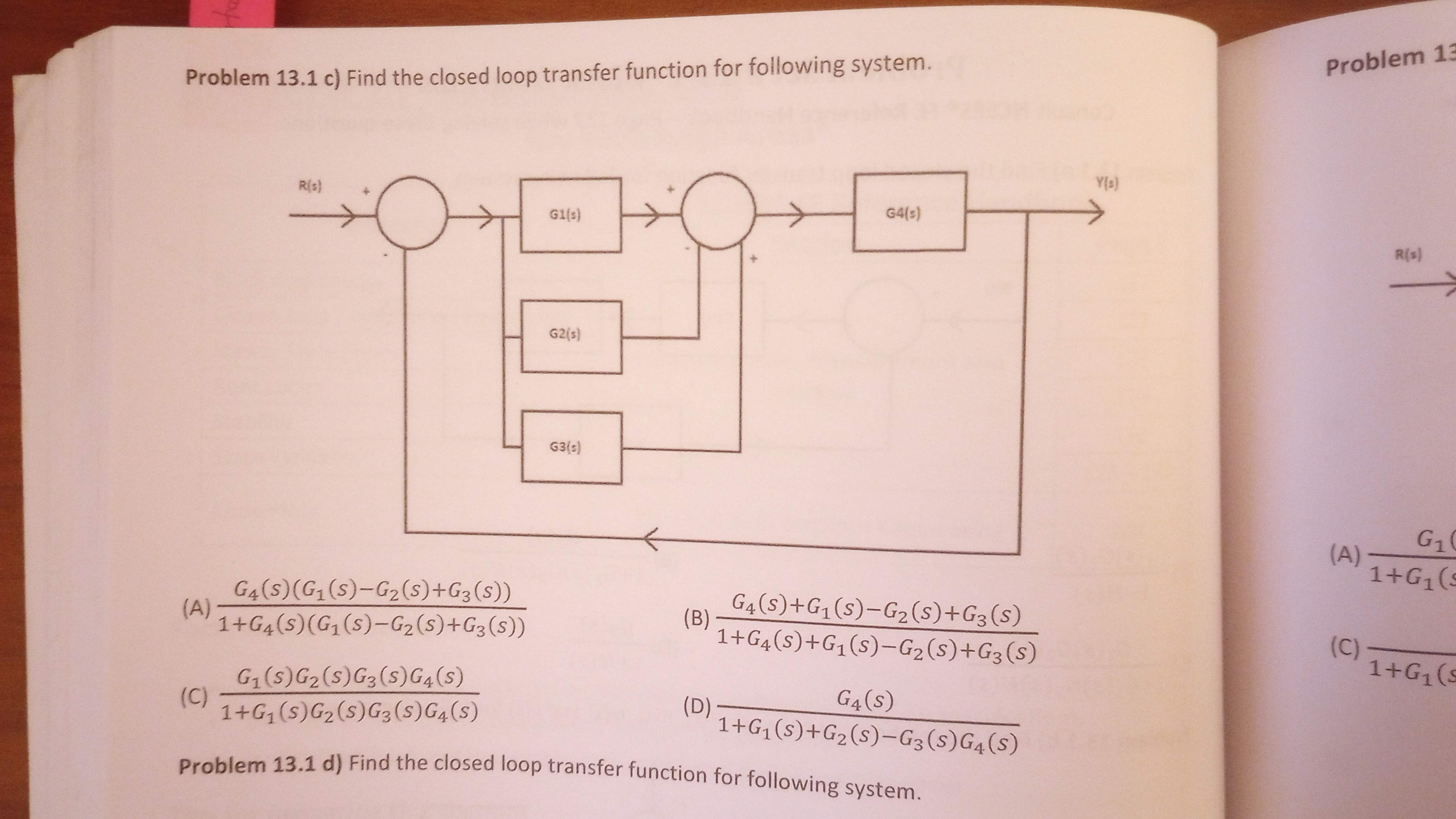 Solved Problem 13.1c ) Find the closed loop transfer | Chegg.com